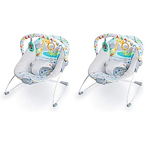 Bright Starts Safari Fun 3-Point Harness Vibrating Baby Bouncer with Toy bar (Pack of 2)