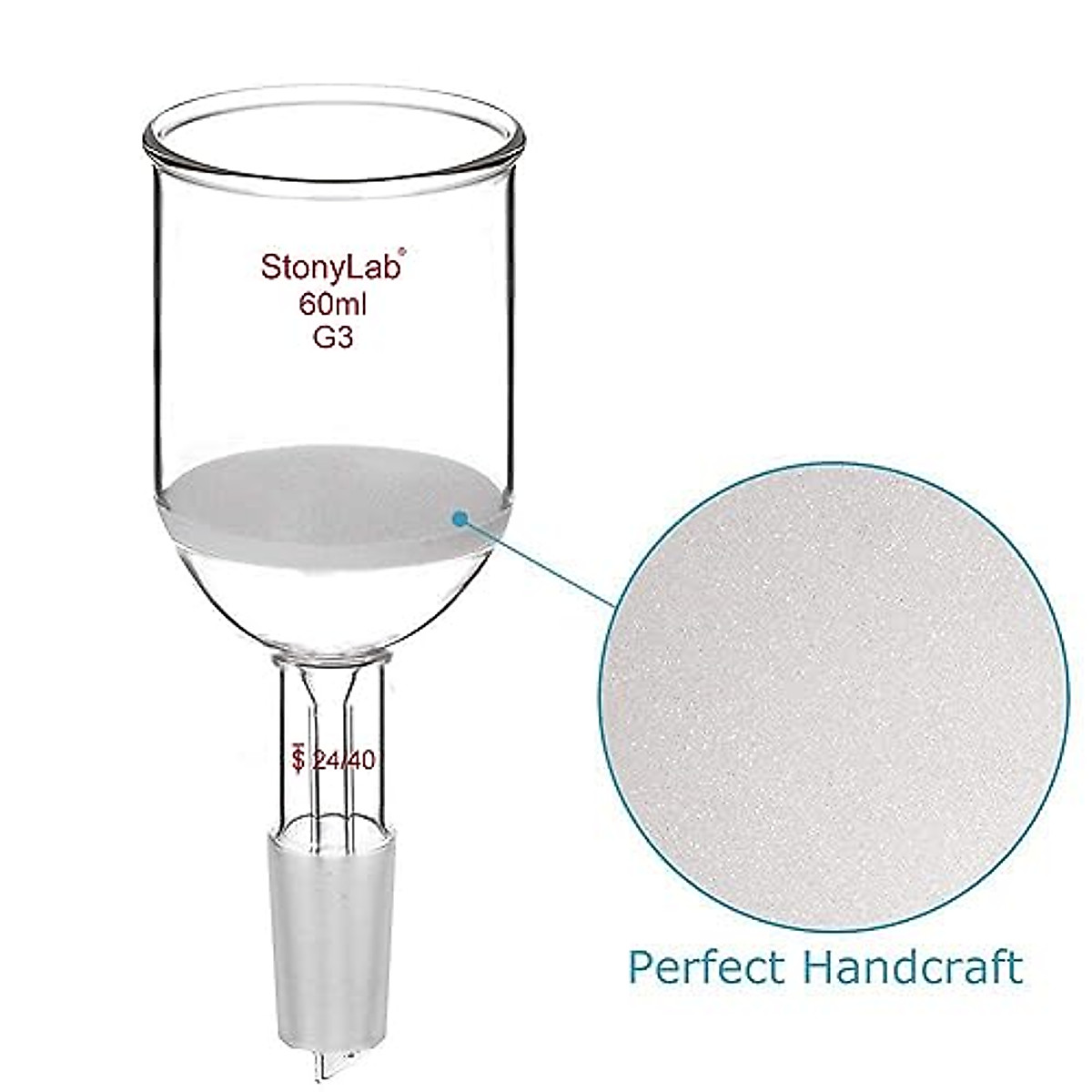 stonylab Buchner Filtering Funnel, Borosilicate Glass Buchner Filtration Funnel with Fine Filter Disc (G3) and 24/40 Lower Standard Joint, 60 ml