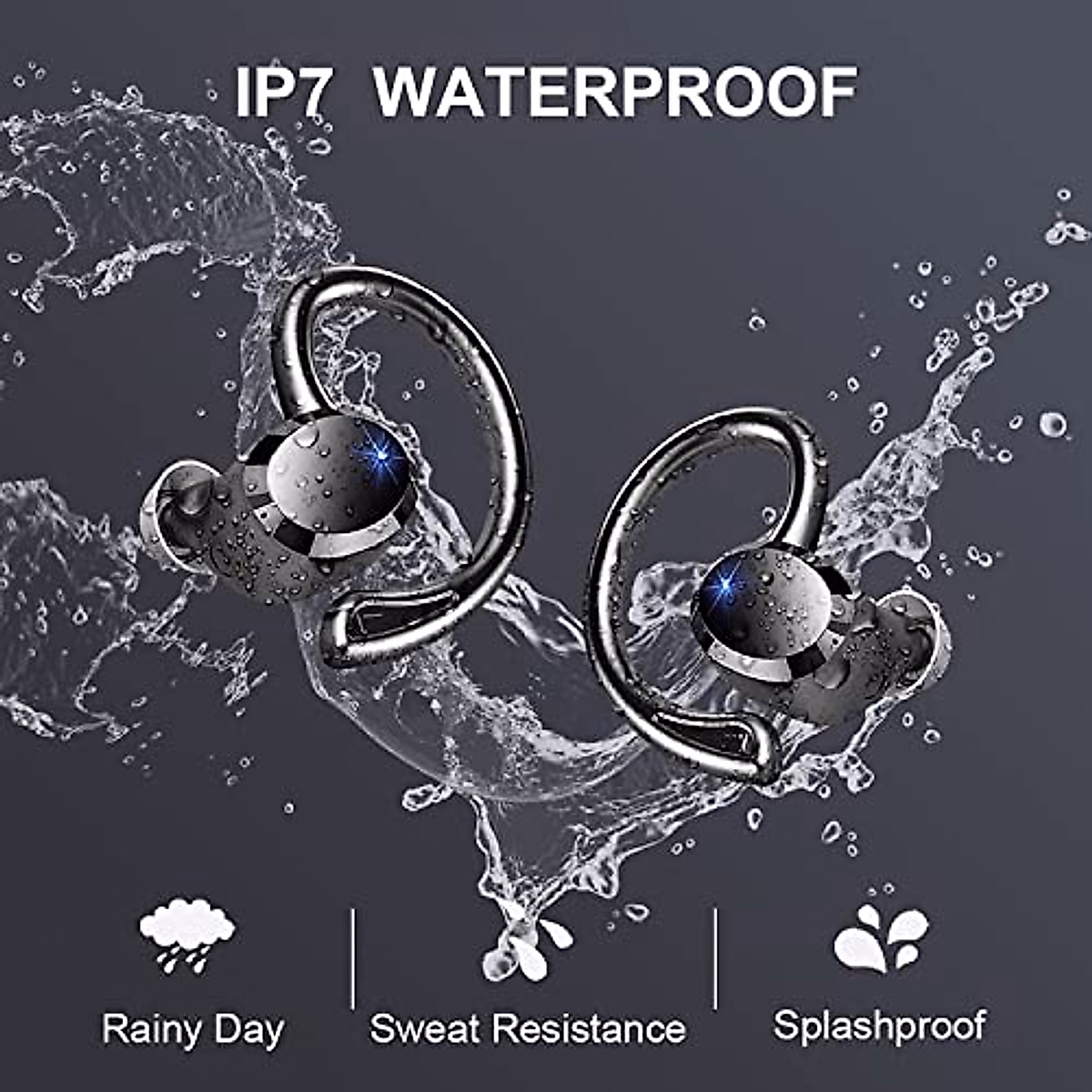 Wireless Earbud, Sport Bluetooth 5.1 Headphones with Earhooks Wireless Earphones in-Ear with Immersive Sound, Bluetooth Earbud IP7 Waterproof, Noise Cancelling, Dual LED Display, 48H Playtime, Running