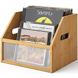 Vriccc Vinyl Record Storage Box, Bamboo Wood Record Holder Storage, Magazine Book Album Display Rack, Stylish Desktop File Sorter Organizer for Home Office