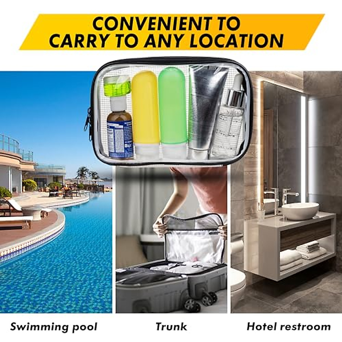 In Flight Mind Clear TSA Approved Toiletry Bag, 3-1-1 Clear Toiletry Bags for Traveling, Clear Makeup Bag for Cosmetics & Skincare Essentials,Clear Zipper Pouch for Men & Women,Clear Travel Pouch-1pc