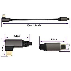 AAOTOKK 90 Degree USB 3.1 Type c to Type C Cable 60W&3A Right & Left Angled 3.1 USB Type C Male Extension Cable Supports Charging,Data,Audio,Video Cable for Laptop&Tablet&Mobile Phone.(0.3M/1Ft)