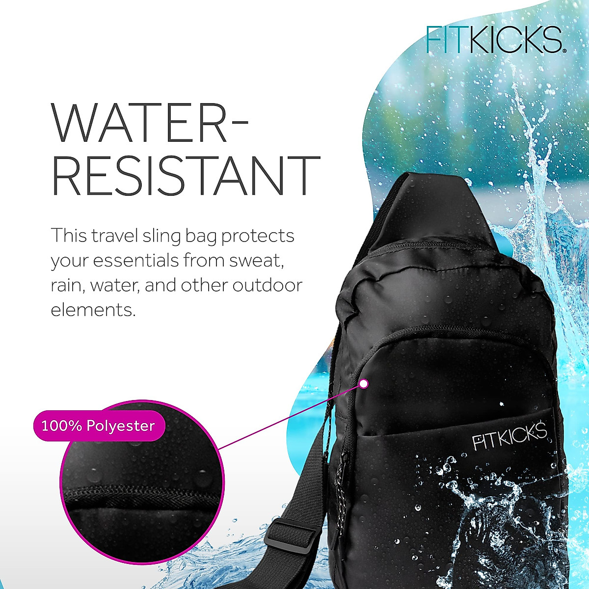 FITKICKS Hideaway Packable Sling Bag, Cross-body Bag for Men and Women, Black