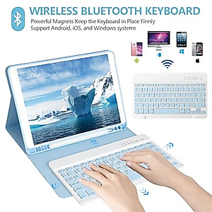 Keyboard Case for iPad 10.2 Inch 9th/8th/7th Gen with Pencil Holder, for iPad 10.2"/Air 3/Pro 10.5" Case with Wireless Bluetooth Keyboard, Detachable Keyboard Cover for iPad 9th Gen 2021 (Blue)