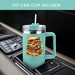 40 Oz Insulated Tumbler with Handle and Straw,Classical Beef Burgers Stainless Steel Vacuum Insulated Travel Mug,Leak-proof Water Bottle Iced Coffee Cup,Western Cuisine Vegetable