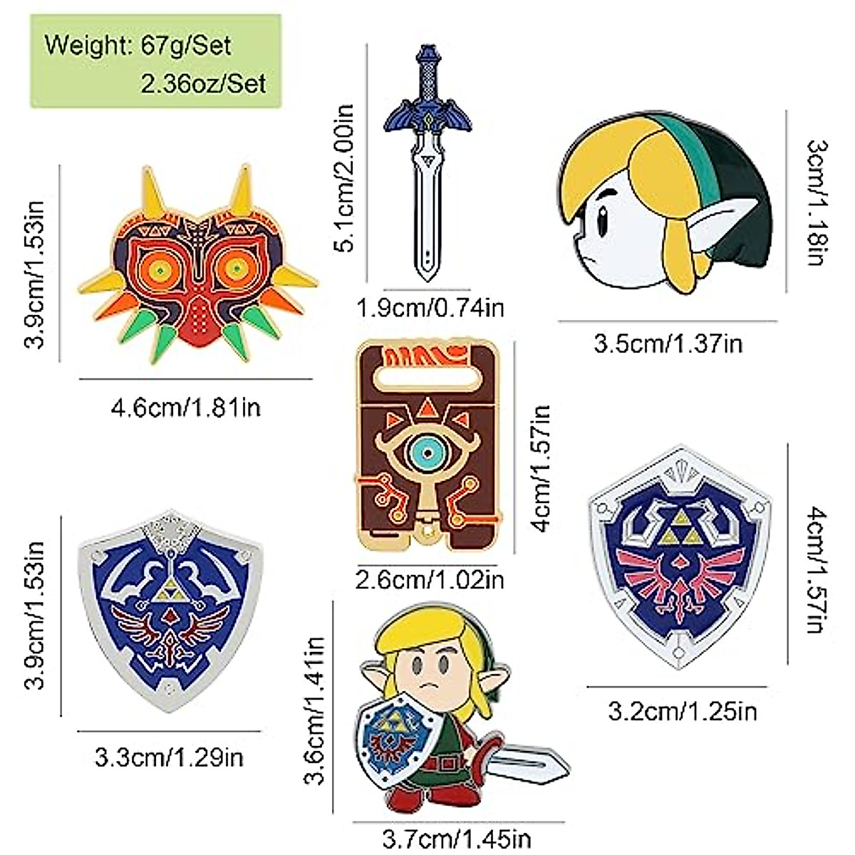 Zelda Game Enamel Pin Set - Zelda Gaming Collectible 7Pcs Shield and Sword Lapel Pins, Cosplay Brooch Gift for Women Men Game Lover