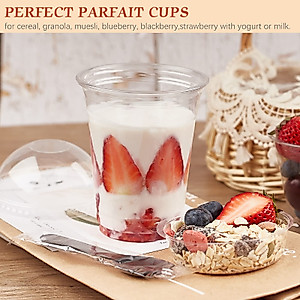 Zezzxu 12 oz Plastic Yogurt Parfait Cups with Dome Lids Inserts and Sporks, 50 Pack Disposable Parfait Conatiners On the Go for Fruit Cereal Oatmeal Dips and Veggies