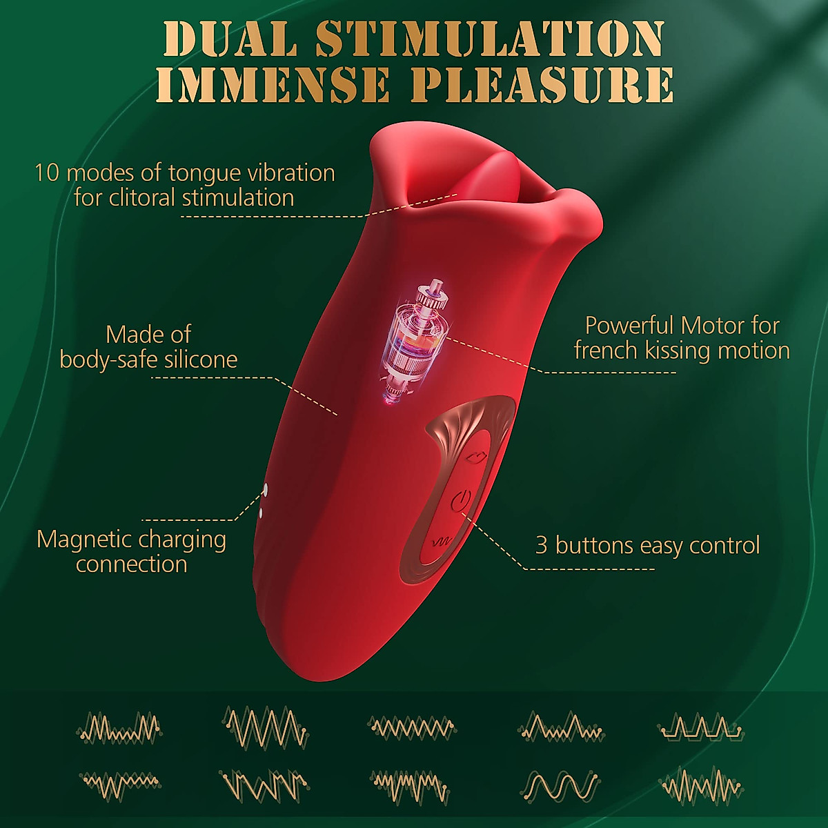 Adult Sex Toys Vibrator, Rose Toy, Rose Sex Stimulator for Women with 10 Vibration Modes and 10 French Kissing Modes, Tongue Sex Toy Vibrator, Clitoral Vibrator for Women, Adult Sex Toys