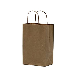 Prime Line Packaging Mini Brown Gift Bags with Handles, Kraft Paper for Small Business, Boutique, Retail, Thank you, Party, Take Out - 6x3x9, 100 Pack