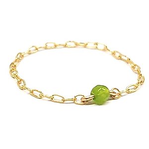 JULJEWELRY Jade Ring Gold filled Handmade Cute Pinky Chain Ring For Women, Green Jewelry Stackable Midi Crystal Real Jadeite Celestial Minimalist Rings Size 4-12