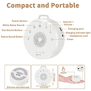 White Noise Machine Portable Sleep Sound Machine for Adults, Kids, Baby, Sleep,19 Natural Soothing Sounds 3 Timers, Suit for Wired Headphone, Sound Machine for Home,Travel and Office