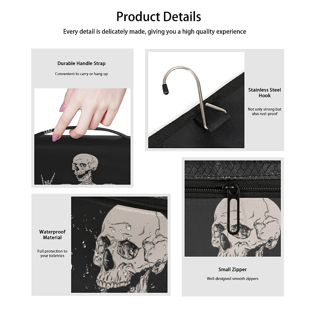 AUUXVA Hanging Toiletry Bag for Women, Halloween Skeleton Makeup Bag, Day of the Dead Cosmetic Bag, Travel Essentials for Women Men