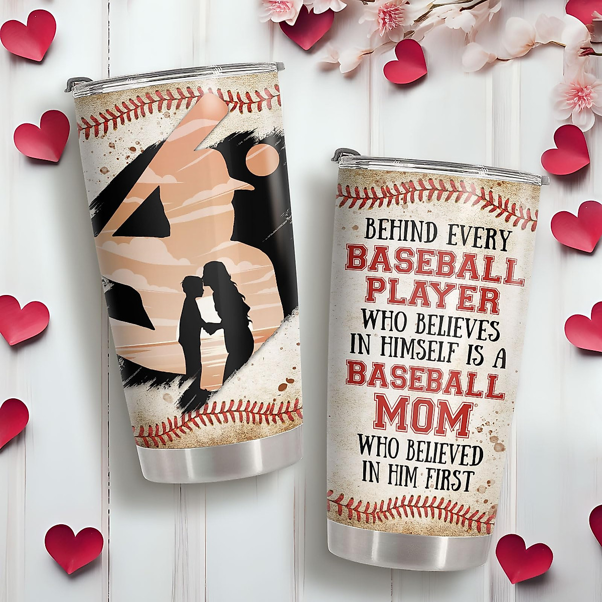 34HD Mothers Day Gifts for Mom, Baseball Mom Tumbler with Lid, 20oz Vacuum Insulated Baseball Coffee Mug Sport, Cool Birthday Softball Gifts for Mama from Son, Husband