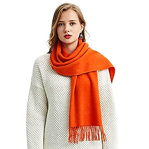 Cashmere Scarf of Pure Cashmere, Quality Finishing, Gorgeous & Natural, Long Size 70.9x11.9 in, K0102 (Orange)
