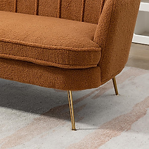 Majnesvon 61" Modern Loveseat Sofa Couch,Cashmere Fabric Small Love Seat w/2 Pillows and Metal Legs,2-Seater Upholstered Mini Sofa Couches for Small Space,Living Room Bedroom Office (Orange)