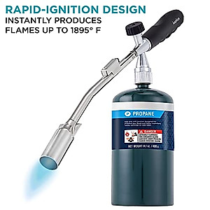 Ivation Charcoal Starter, Propane Charcoal Lighter, Quickly & Easily Ignite BBQ Grill, Smoker, Fireplace & Burn Weed, Torch Fire Starter with Button Ignition, Adjustable Flame, Tank Not Included