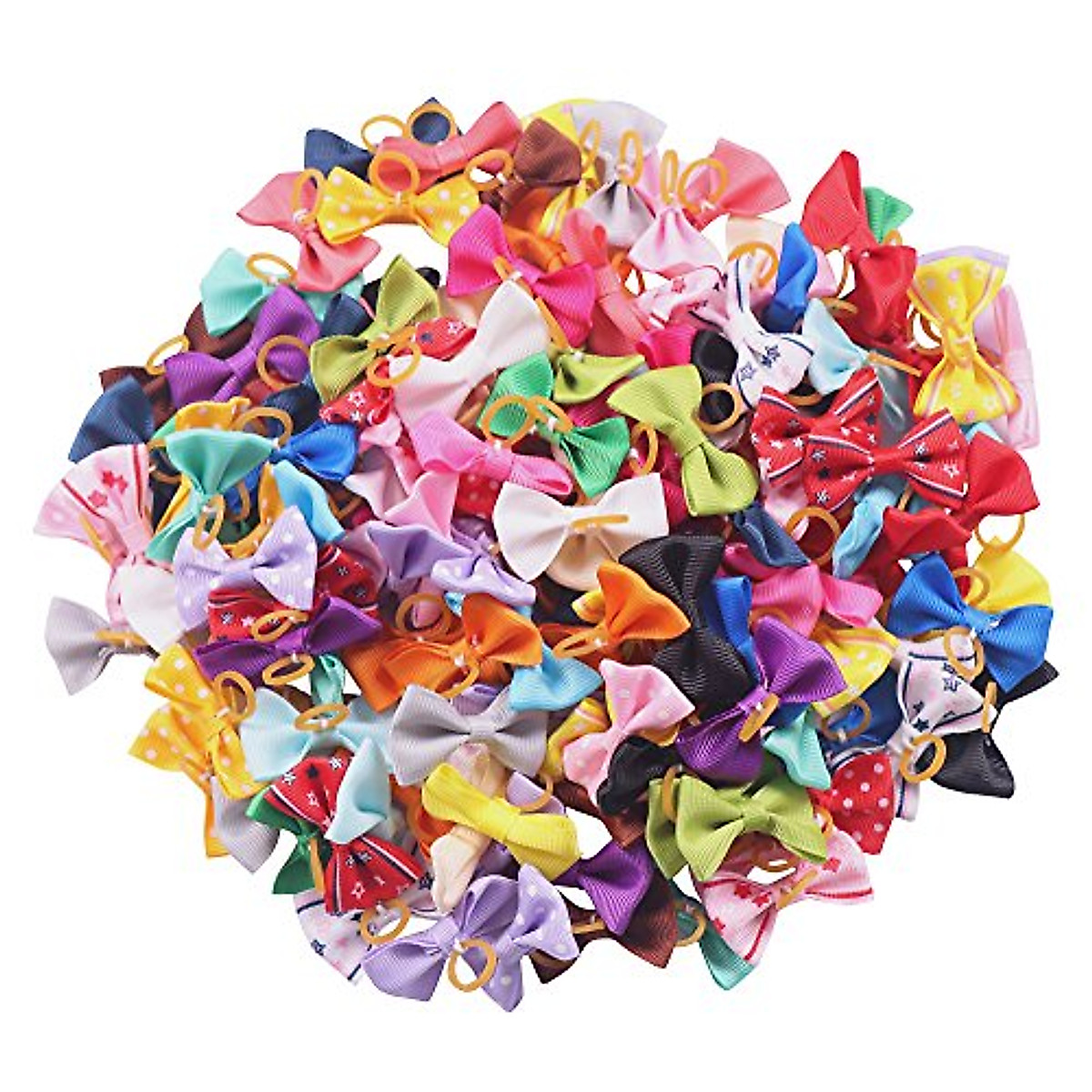 YAKA 60PCS (30 Paris) Cute Puppy Dog Small Bowknot Hair Bows with Rubber Bands Handmade Hair Accessories Bow Pet Grooming Products (60 Pcs,Cute Patterns) (Rubber Bands Style 1)