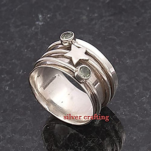 Peridot Gemstone Silver Spinner Star Design Spinning Ring Beautyful Statement Ring (12)