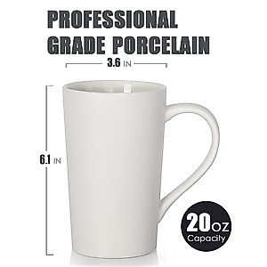 20 Ounces Large Coffee Mugs, Smilatte M007 Plain Tall Ceramic Cup with Handle for Dad Men, Set of 2, White