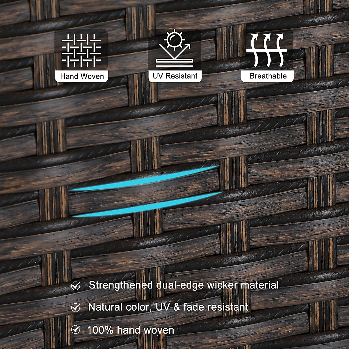 PHI VILLA 7 Piece Outdoor Dining Set for 6, 1 Acacia Wood Table & 6 Cushioned Wicker Chairs, Outdoor Dining Furniture Set for Patio,Deck, Yard, Porch