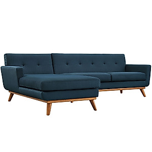 Modway Engage Mid-Century Modern Upholstered Fabric Left-Facing Sectional Sofa in Azure