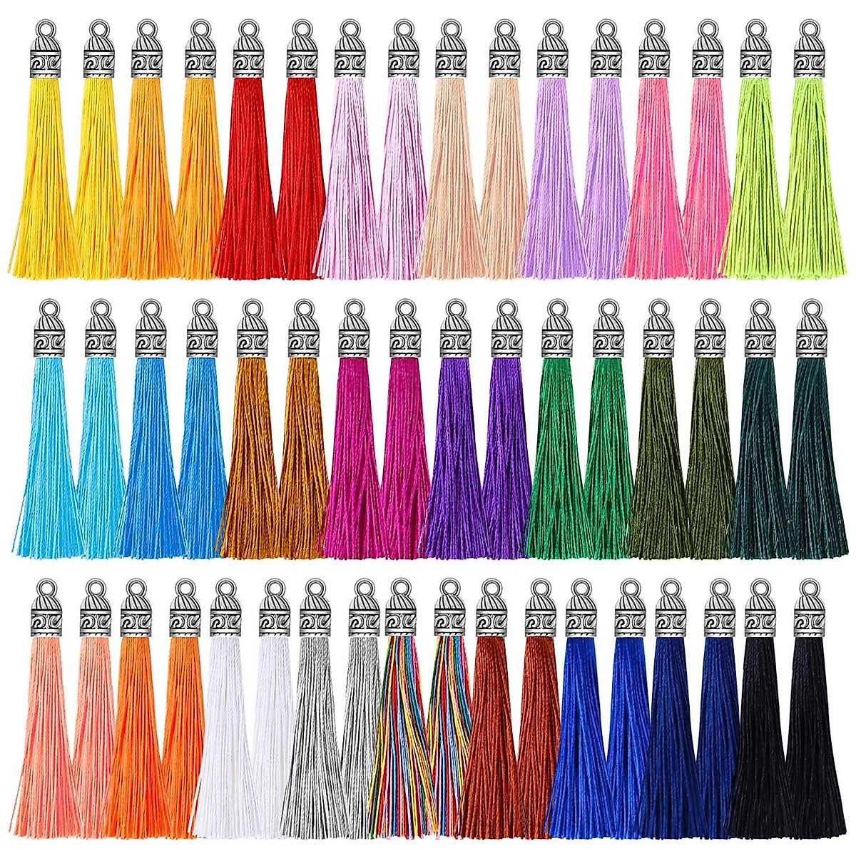 Tassels for Jewelry Making, Flasoo 100 Pieces Keychain Tassel Charms Silky Handmade Tassels Bulk for Resin DIY Crafts, Bracelets, Earrings, Keychain, Necklace