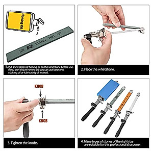 RUIXIN PRO RX-009 Professional Knife Sharpener with 10 Whetstones, 360° Rotation Flip Design Fixed-Angle Stainless Steel Kitchen Chef Knife Sharpening Kit Abrasive Holding System Tools