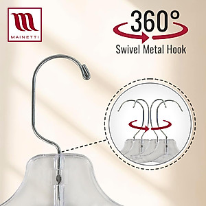 Mainetti 5075 Clear Plastic Hangers - 10 Pack with 360 Swivel Metal Hook and Notches for Straps, Great for Children's Shirts/Tops/Dresses, 12 Inch