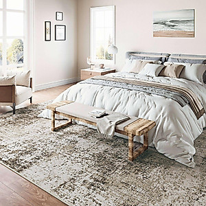 PureCozy Modern Abstract Taupe Rug 5x7 Machine Washable Living Room Area Rug Kitchen Brown Indoor Accent Rug Low Pile Carpet Distressed Throw Rug Bedroom Office Dining Room Laundry Room Non Slip