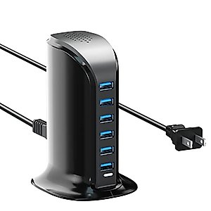 ADRICY USB Charger 6 Port 50W Multi USB Tower Charging Station for Multiple Devices iPhone 14/14 Pro/14 Pro Max/13 Pro/13 Pro Max/Android/Samsung/Tablet,etc