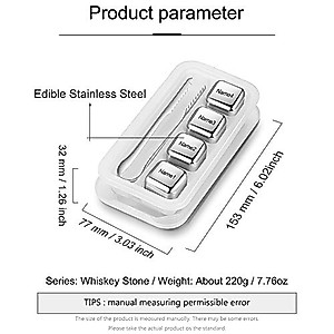 Personalized Whiskey Stones Gift Set for Men - Custom Engraved Whiskey Stone Set of 4 - Stainless Steel Whiskey Ice Cubes with Ice Tongs for Dad Husband Anniversary Birthday Gift (4 PCS)