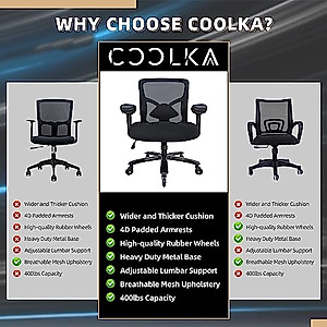 Big and Tall Office Chair 400lbs - Ergonomic Mesh Executive Desk Chair, Heavy Duty Computer Chair-Wide Thick Seat Cushion, Metal Base, Adjustable Lumbar Support, Rubber Blade Wheels, 4D Armrests