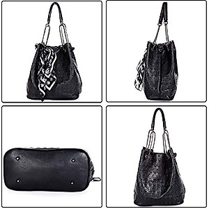 BelonYou Women's 2Pcs kull Purses and Handbag Punk Gothic Hobo Tote Shoulder Bag PU Leathe Black Crossbody Bag Satchels