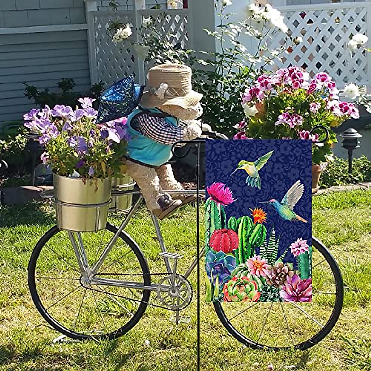 Baccessor Spring Hummingbird Cactus Garden Flag Double Sided 12.5x18 Inch, Summer Brid Floral Succulents Small Burlap Yard Flag Farmhouse Seasonal Outside Outdoor Decoration