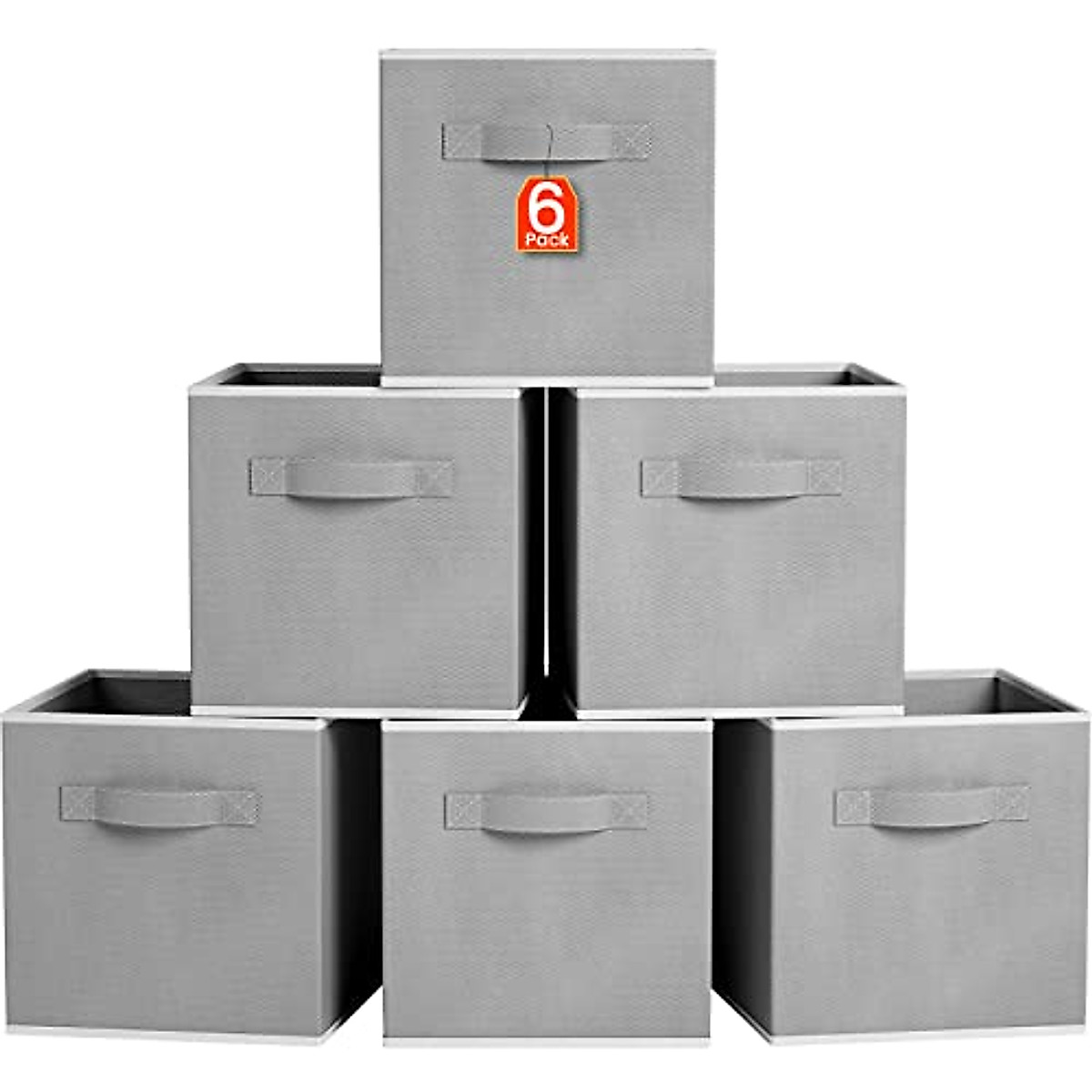 Storage Cubes, 13x13 Cube Storage Bins (6 Pack), Foldable Fabric Storage Cube Basket Bins wiht Dual Handles, Collapsible Storage Bins for Clothes, Toys, Closet, Shelves (Grey)