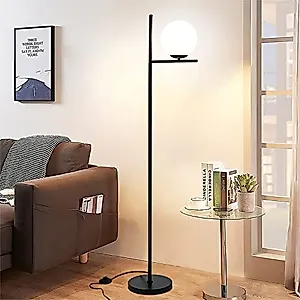 DLLT Modern LED Sphere Floor Lamp-9W Frosted Glass Globe Standing Lamps for bedroom, Energy Saving Mid Century Tall Pole Standing Accent lighting for Living Room, Office, Bedroom, Black