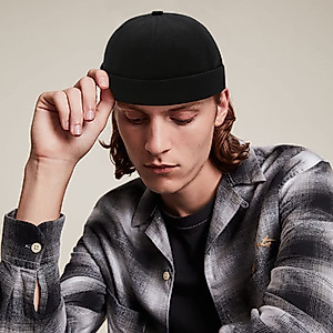 XYIYI Black Cotton Brimless Docker Cap Adjustable Street Casual Sailor Cap Skullcap Beanie Hat