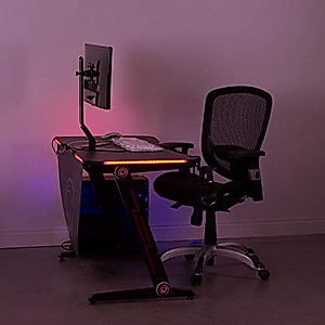 VIVO 47 inch Gaming Desk with Z-Shaped Frame, Privacy Baffle, and Red LED Ambient Lighting, Computer Workstation, E-Sports Racing Table (DESK-GMZ1R)
