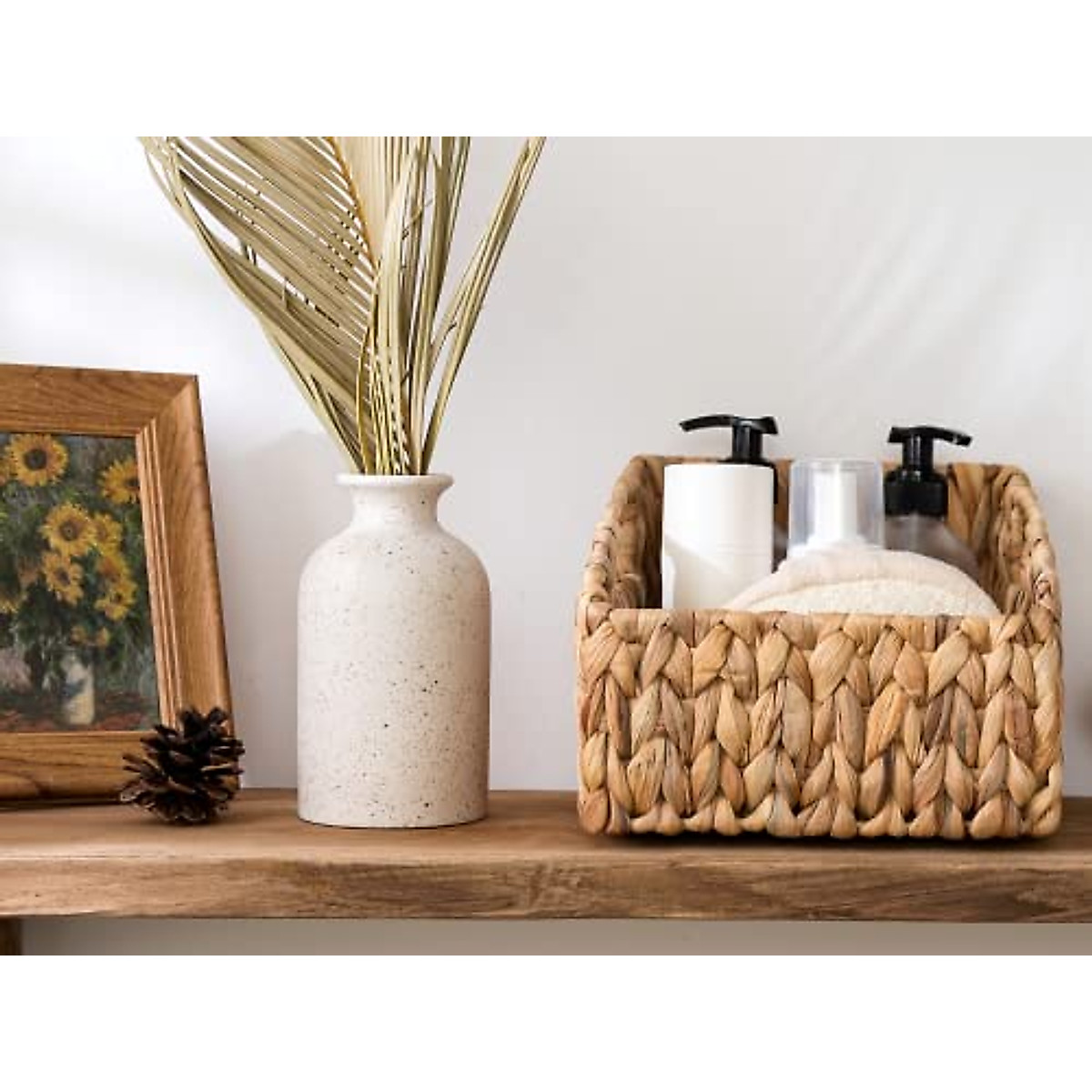 StorageWorks Water Hyacinth Wicker Baskets with Built-in Handles, Hand Woven Baskets for Organizing, Natural, 2 Pack