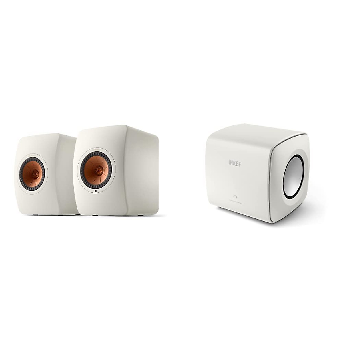 KEF LS50 Wireless II (Pair, Mineral White) & KC62 Subwoofer (White)