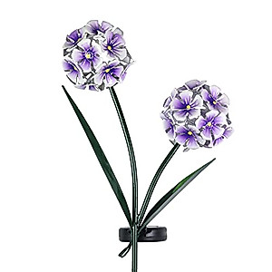 Exhart Solar Purple Hydrangea Garden Stake, 34 LEDs,Durable Metal,Cute Garden Decor Art, 7.5"x30"