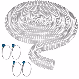 2 1/2" PVC Dust Collection Hose 20', Puncture Resistant PVC Dust Collection Hose with Carbon Steel Wire Coil, Flexible Clear Heavy PVC Fume Collection Hose for dust collection systems & 2 1/2" Ports