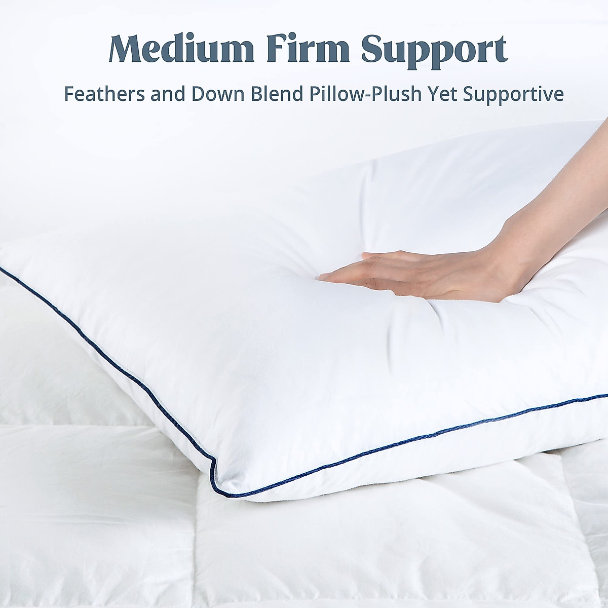 puredown® White Goose Feather and Down Pillows, 2 Pack Luxury Bed Pillows for Sleeping with 100% Cotton Cover, King Size