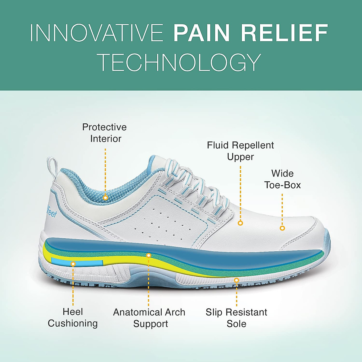 Orthofeet Women's Orthopedic White Leather Talya Nurse Shoes, Size 9.5 Wide