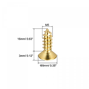 uxcell Brass Wood Screws, M5x16mm Phillips Flat Head Self Tapping Connector for Door Hinges, Wooden Furniture, Home Appliances 48Pcs