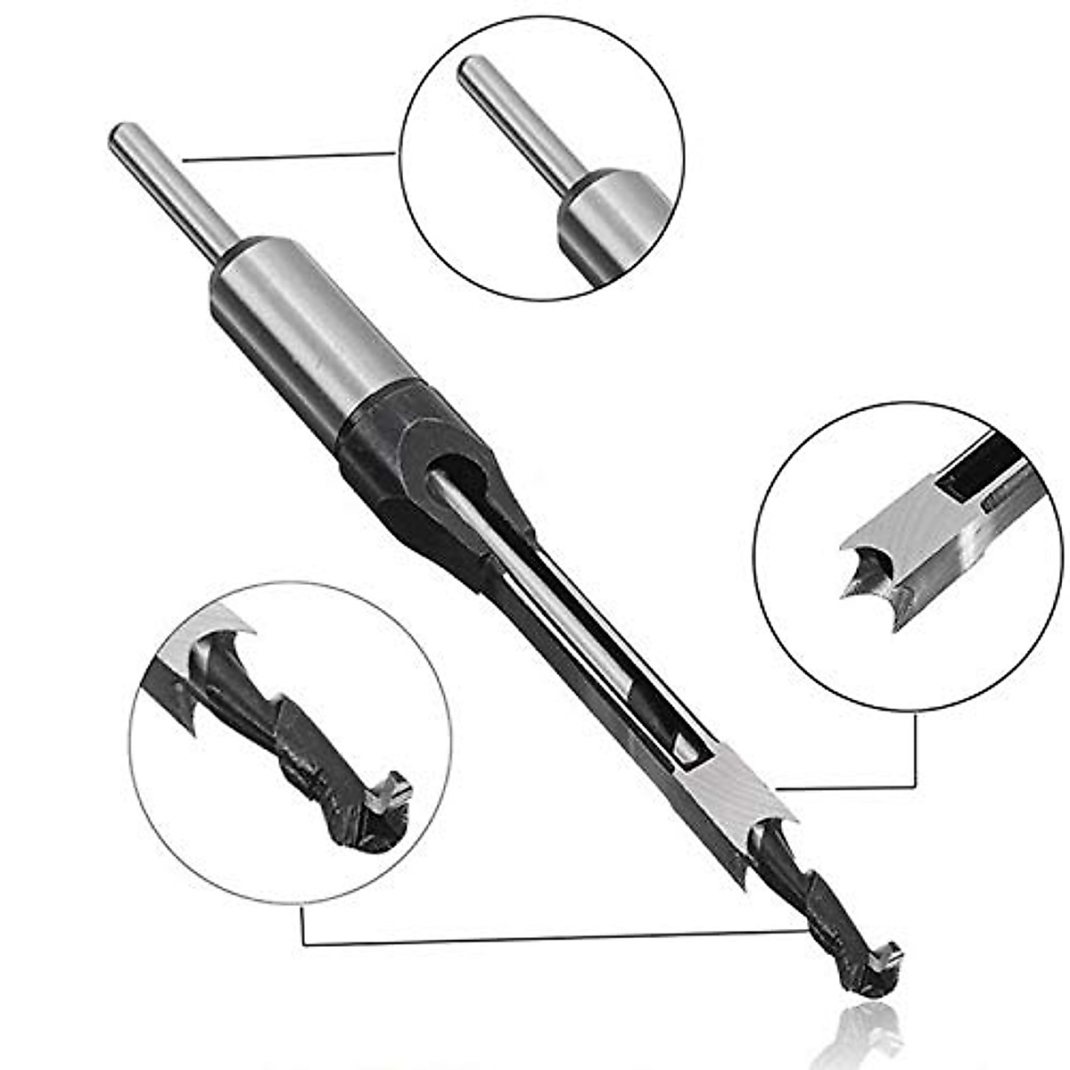 4Pcs HSS Mortise Chisel Set Woodworking Square Drill Bits Wood Hole Saw with Twist Drill