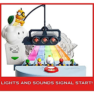 Hot Wheels Mario Kart Rainbow Road Raceway 8-Foot Track Set with Lights & Sounds & 2 1:64 Scale Vehicles, Race with 5-Track Colorful Course with 2 Configurations, Toy Gift for Kids