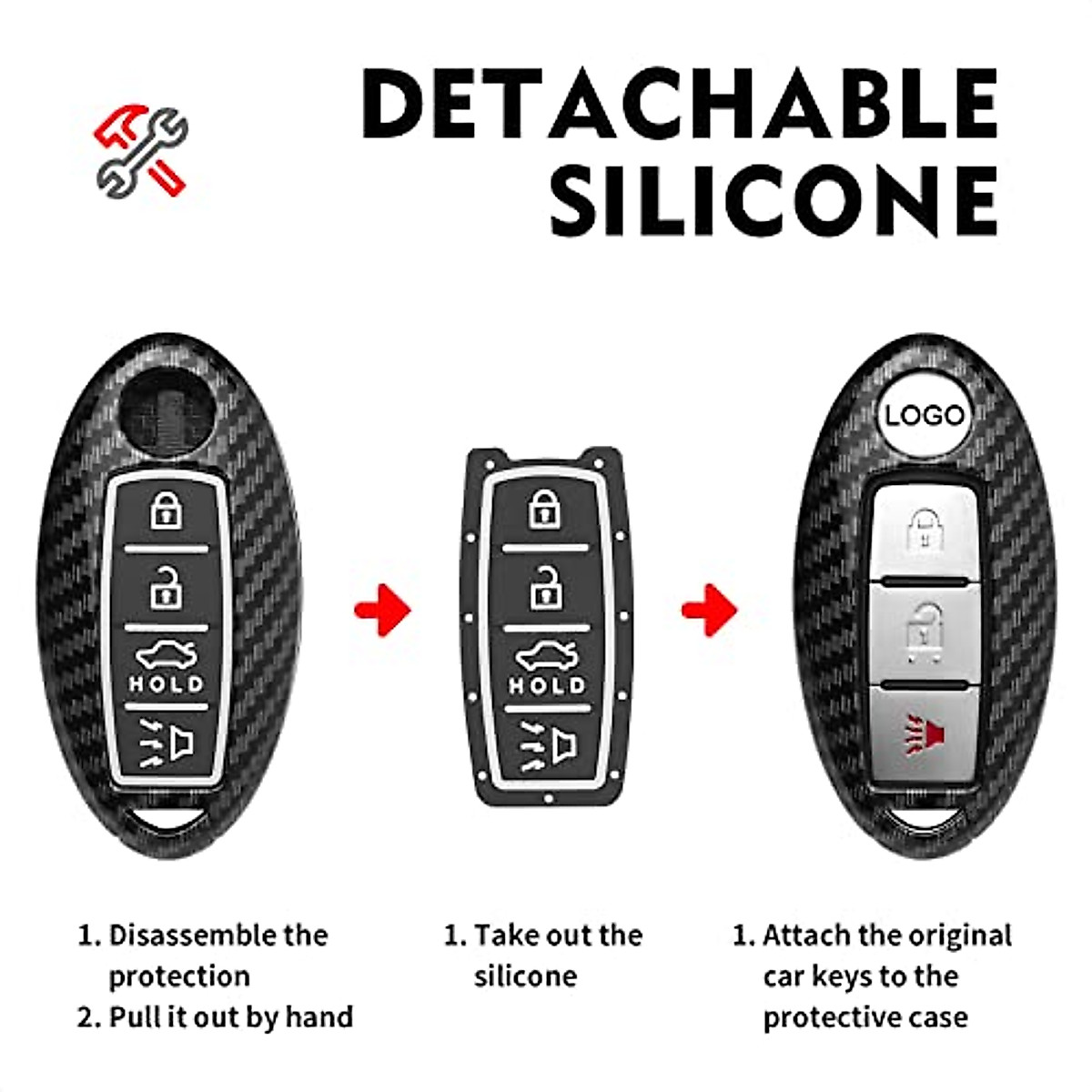 HUWANDJ Key Fob Case Cover Compatible with Infiniti EX FX X G JX M Q QX Series Nissan Altima Coupe Armada GTR Maxima Murano Cross CABRIOLET Pathfinder Rogue SENTRA Versa 4 Button Keyless Entry Remote