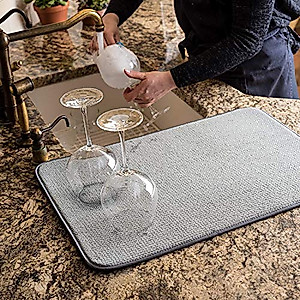 XXL Dish Mat 24" x 17" (LARGEST MAT) Microfiber Dish Drying Mat, Super absorbent by Bellemain (Gray)