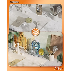 SWTYMIKI Sink Caddy Kitchen Sink Organizer, 304 Stainless Steel Sponge Caddy for Kitchen Sink with Removable Brush Holder Dish Sponge Holder with Drawer Drain Tray for Kitchen Tabletop, Silver